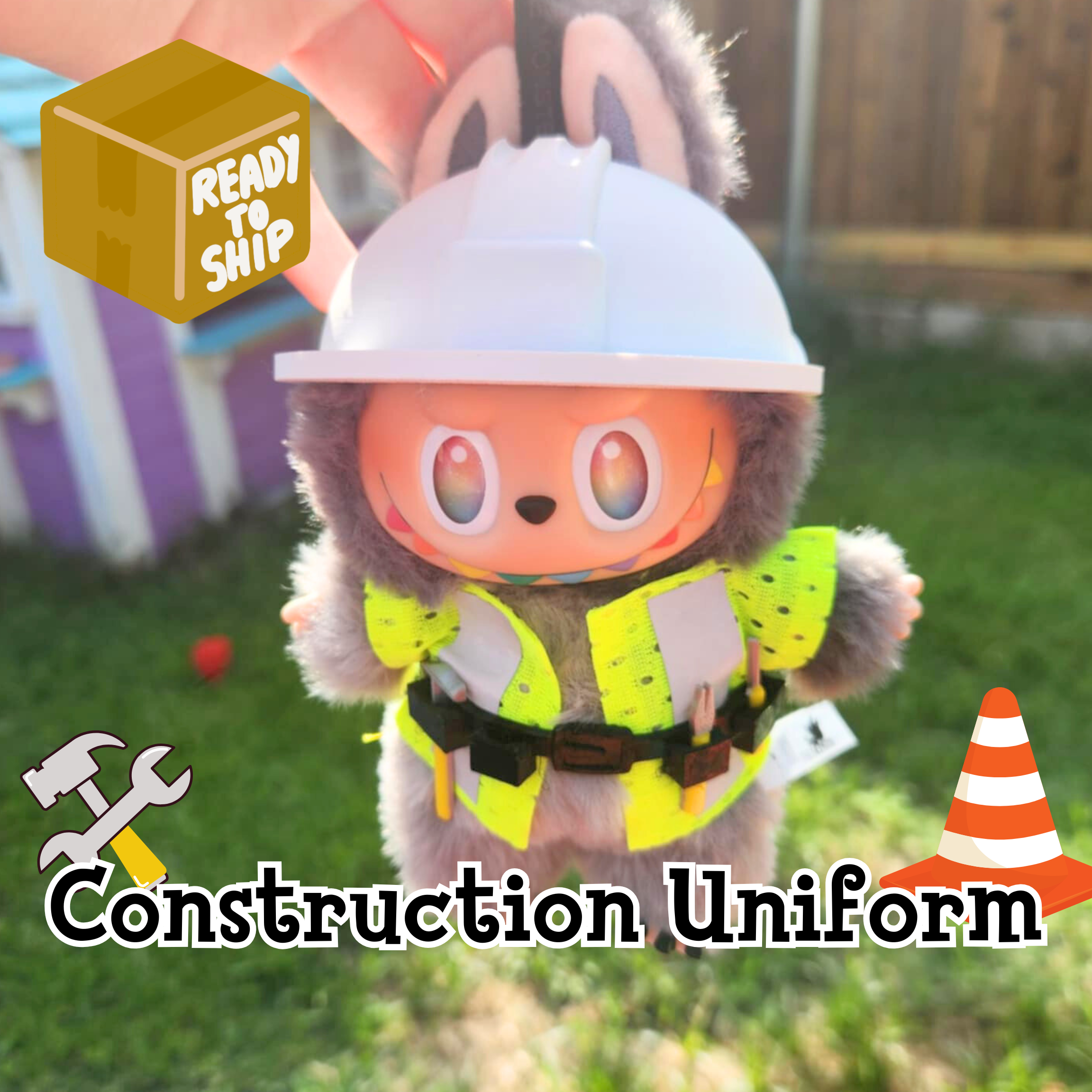 Labubu Construction Outfit – Hard Hat & Safety Vest Set (Multiple Colo ...